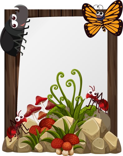 Border template design with insects in garden Vector Image