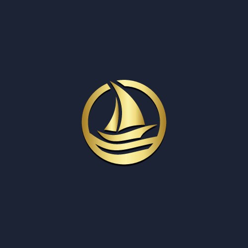 Sailing boat star compass gold logo Royalty Free Vector