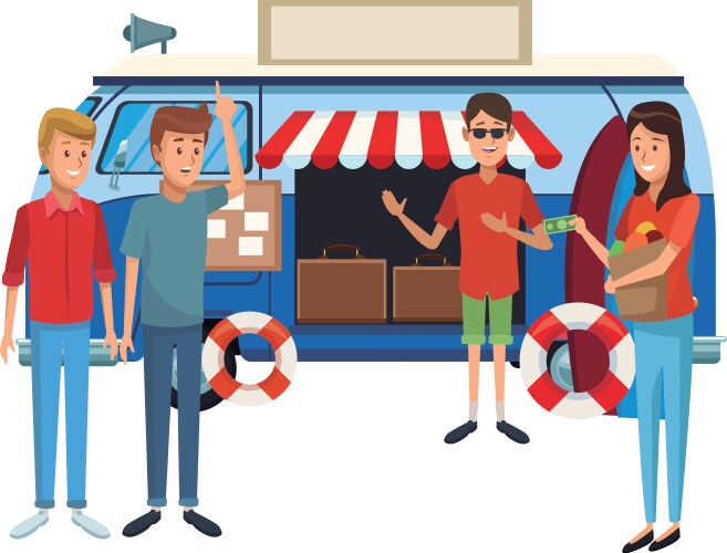 Delivery van with container vehicle cartoon Vector Image