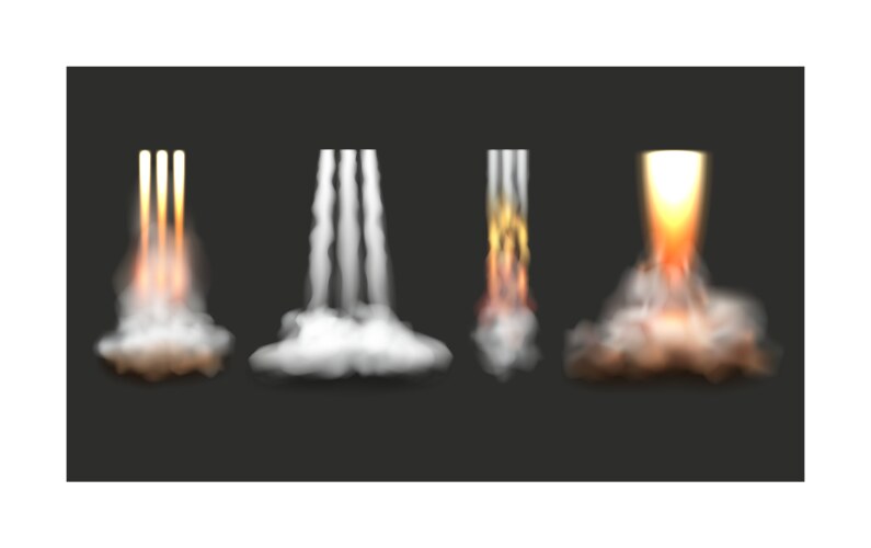 Missile effect rocket launch fire trail with smoke