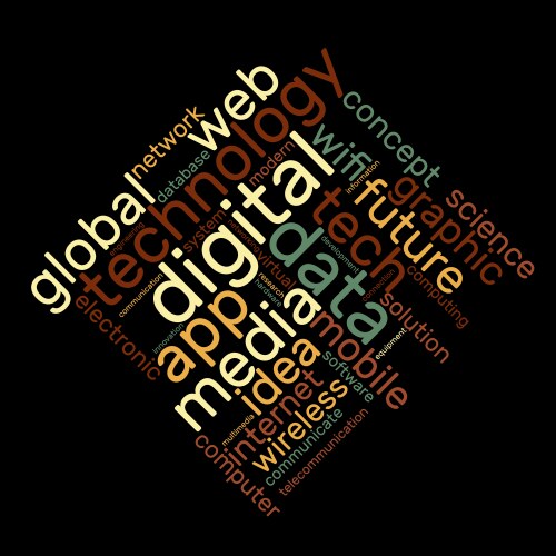 Technology word cloud innovative concept collage Vector Image