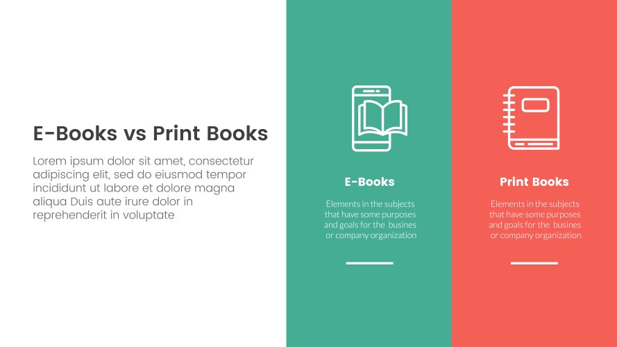 Ebook vs physical book comparison concept Vector Image