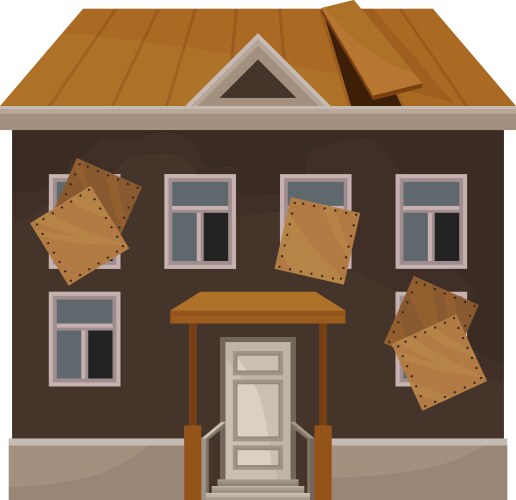 Ruined house with broken roof and window Vector Image