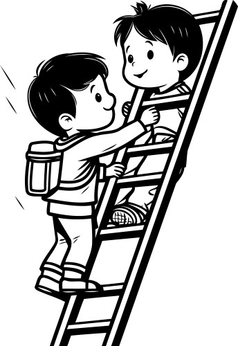 Cartoon kids pulling rope - black and white Vector Image
