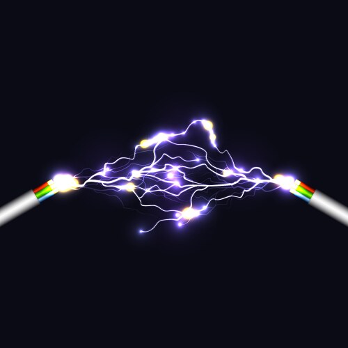 Electrical wires cable with glowing electric arc Vector Image