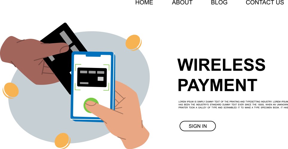 Nfc payment website template smartphone paying Vector Image