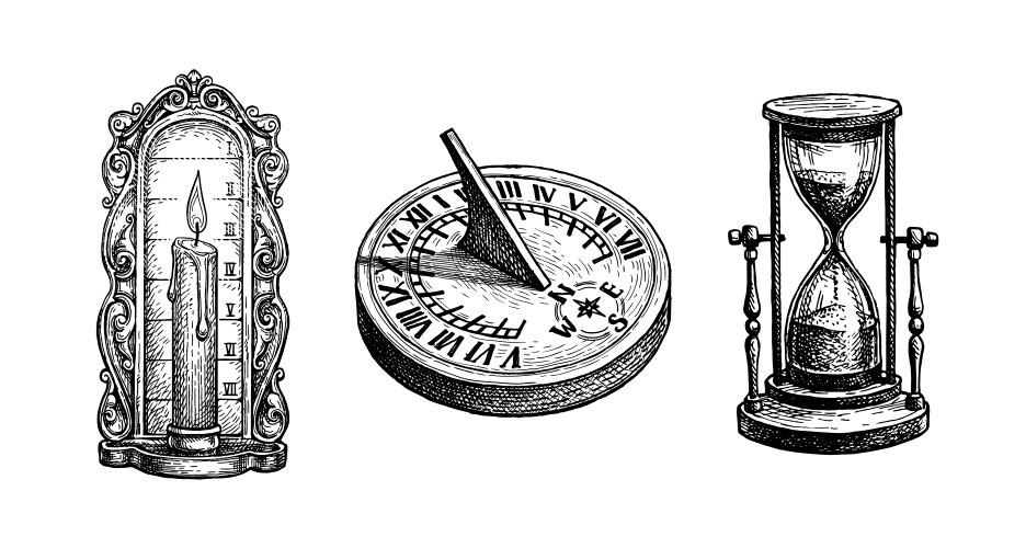 Different types antique clocks Royalty Free Vector Image