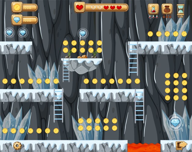 Game template stone cave scene Royalty Free Vector Image