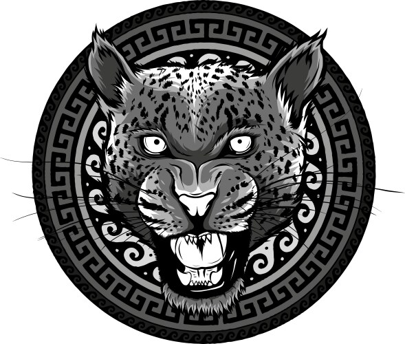 Monochrome head leopard with two skull Royalty Free Vector