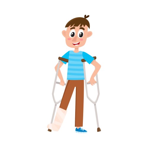 Cute boy with the broken leg Royalty Free Vector Image
