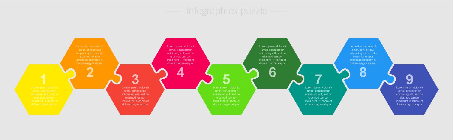 Nine pieces jigsaw puzzle squares info graphic Vector Image