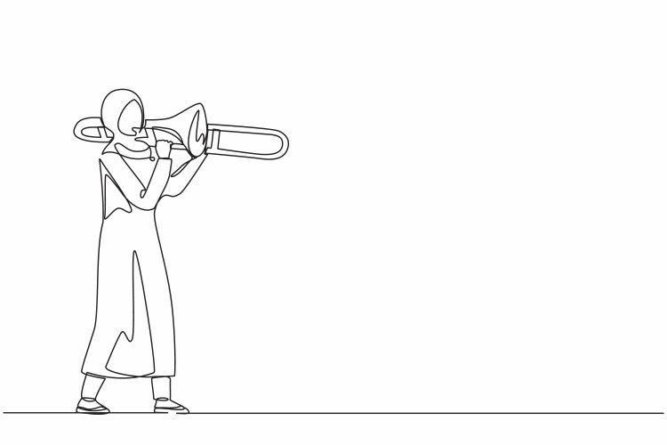 Single continuous line drawing trombone player Vector Image