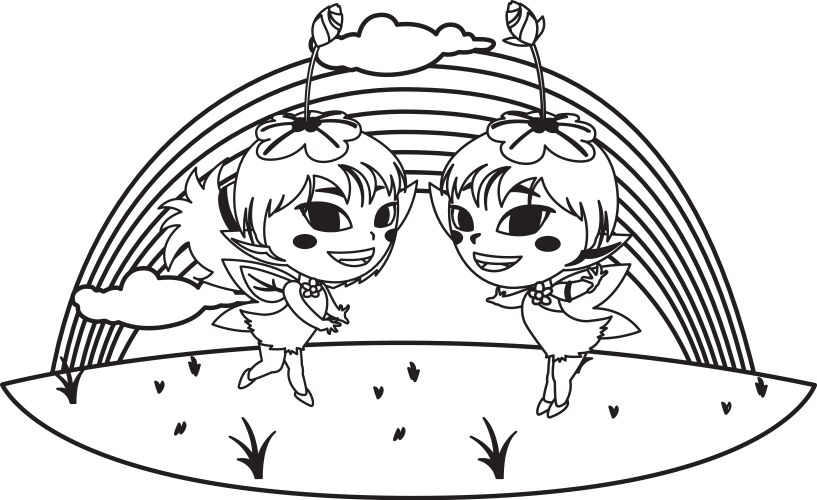 Beautiful magic fairies with rainbow scene Vector Image