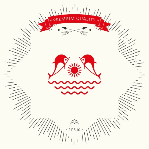 Dolphins with sun sea - logo Royalty Free Vector Image