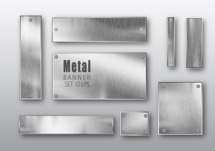 Realistic shiny metal banners set brushed steel Vector Image