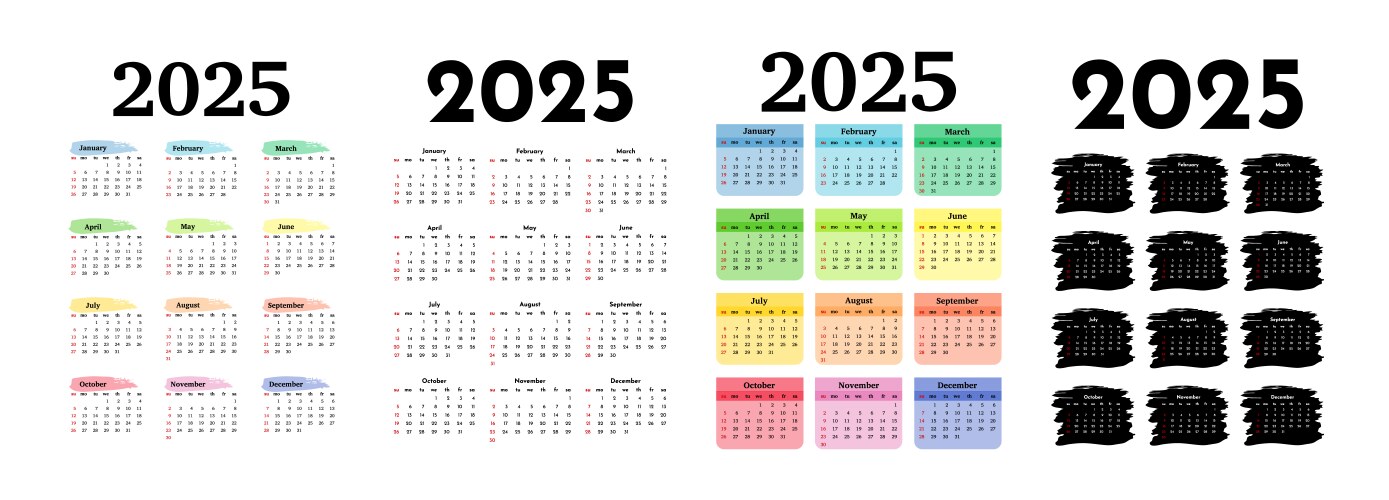 Set of calendars for 2025 isolated on a white Vector Image