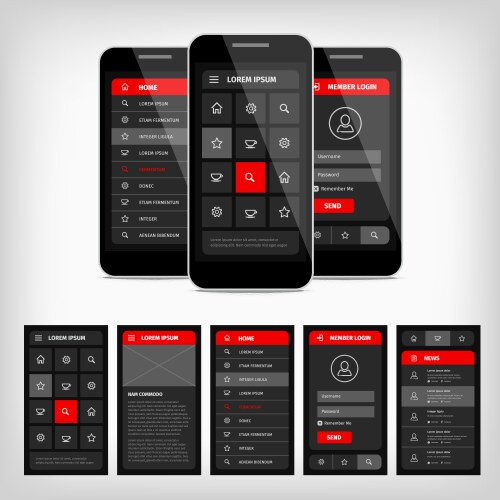 Mobile ui design with login Royalty Free Vector Image