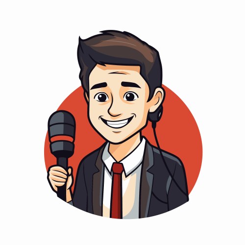 Journalist with microphone in hand cartoon Vector Image