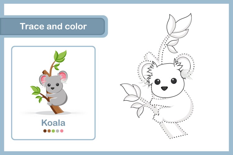 Drawing and vocabulary worksheet trace colour Vector Image