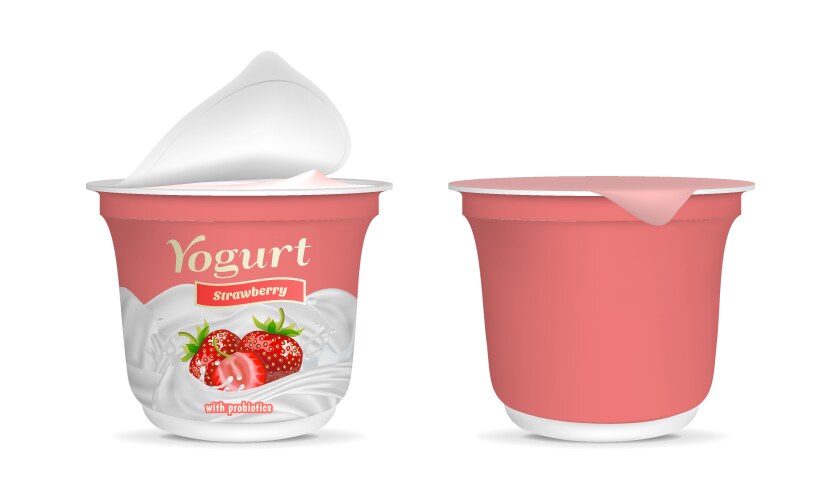 Realistic detailed 3d open raspberry yogurt Vector Image