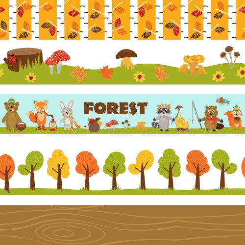 Border design with lion and forest Royalty Free Vector Image