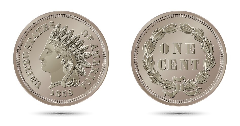 American money one cent coin 1857 Royalty Free Vector Image