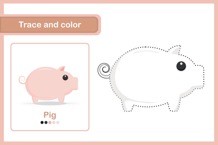 Drawing and vocabulary worksheet trace colour Vector Image