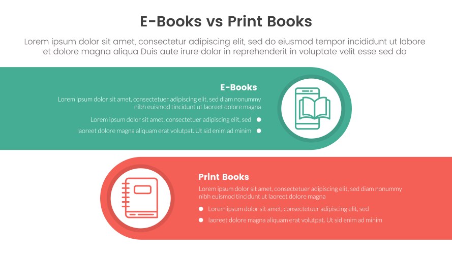 Ebook vs physical book comparison concept Vector Image