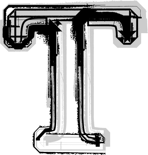 Colorful grunge font letter t Royalty Free Vector Image