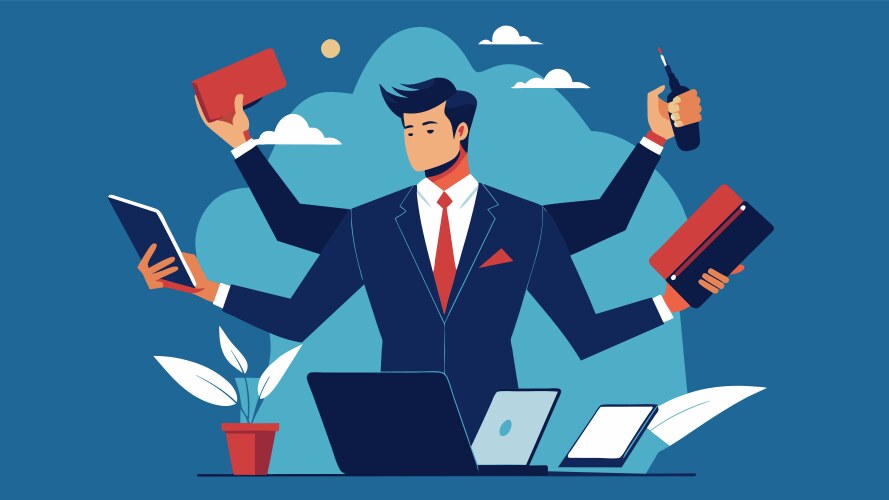 Multitasking man Royalty Free Vector Image - VectorStock