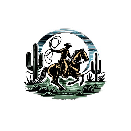 Western cowboy riding a galloping horse Royalty Free Vector