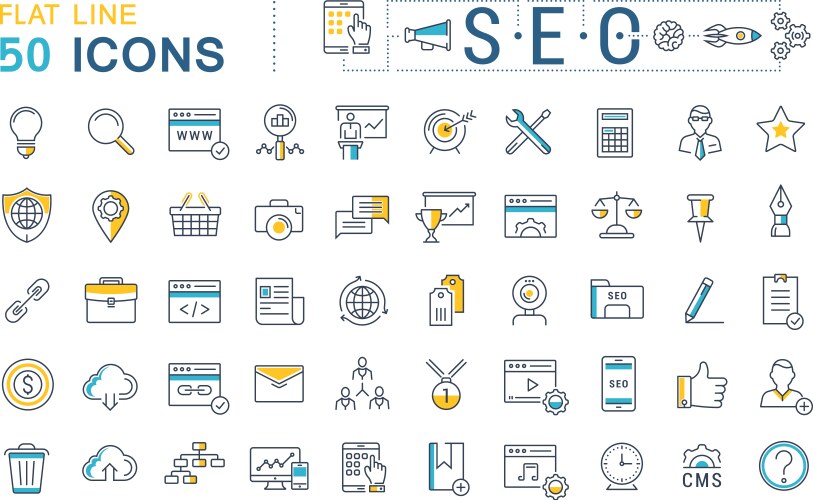 Set flat line icons seo and web design Royalty Free Vector