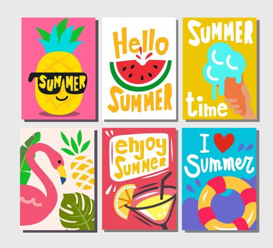 Kids summer camp invitation posters set cartoon Vector Image