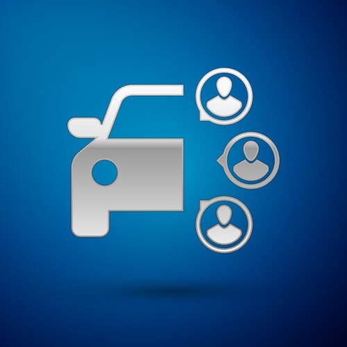 Silver car sharing with group people icon Vector Image