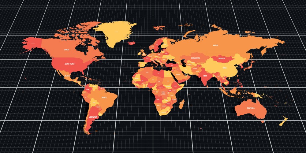 World map in robinson projection with meridians Vector Image
