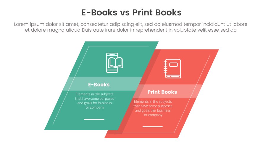 Ebook vs physical book comparison concept Vector Image