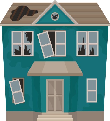 Ruined house with broken roof and window Vector Image
