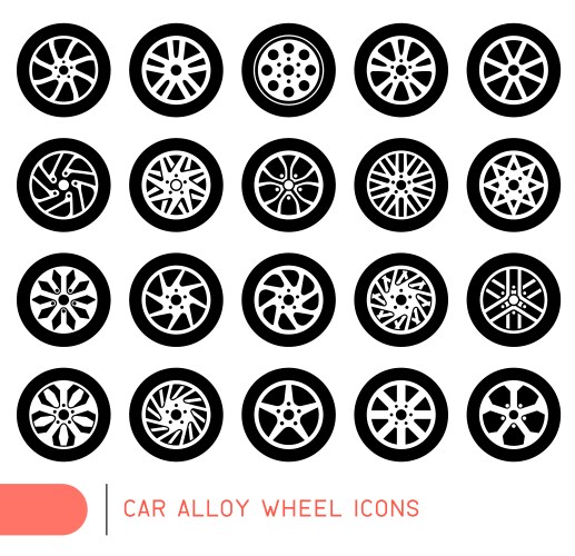Car wheel rim silhouettes Royalty Free Vector Image