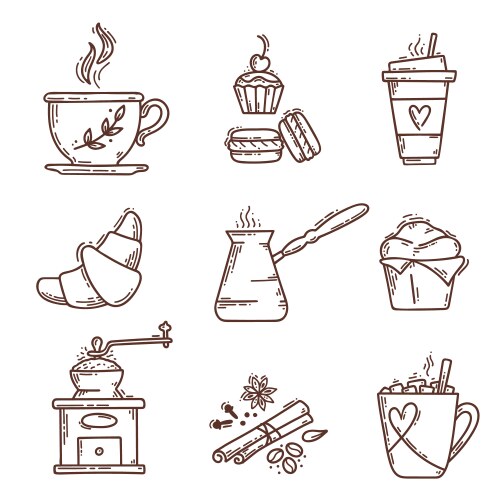 Hand drawn coffee set sketch Royalty Free Vector Image