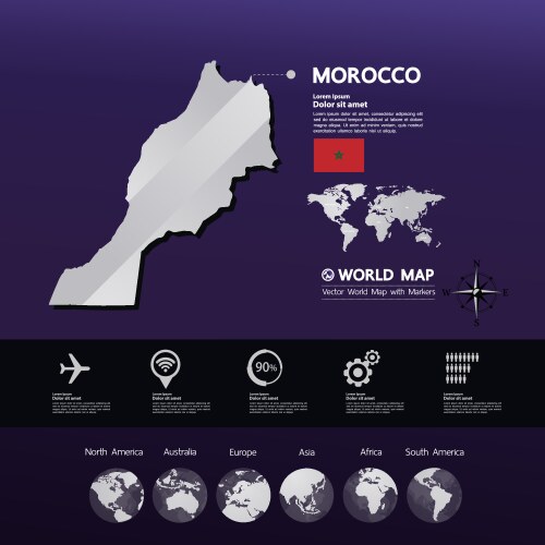 Morocco map with cities luminous dots - neon Vector Image