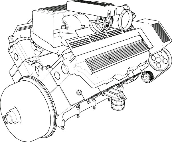 Powerful car engine is drawn Royalty Free Vector Image
