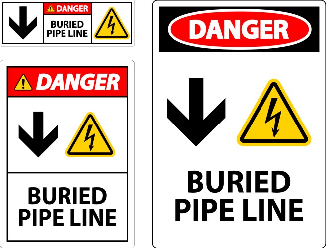 Safety first sign buried pipe line with down Vector Image