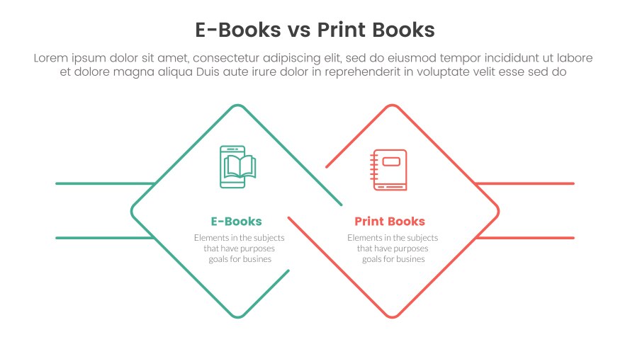 Ebook vs physical book comparison concept Vector Image