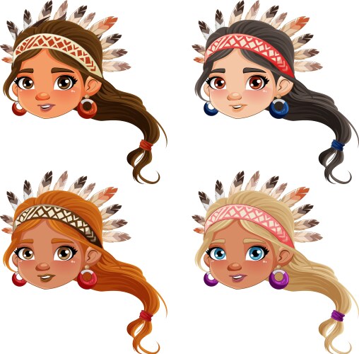 Cute female native american cartoon character Vector Image