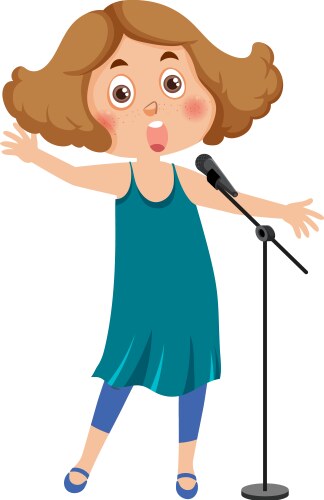 Happy girl singing on microphone Royalty Free Vector Image