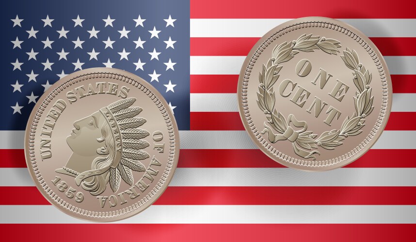 American money one cent coin 1857 Royalty Free Vector Image