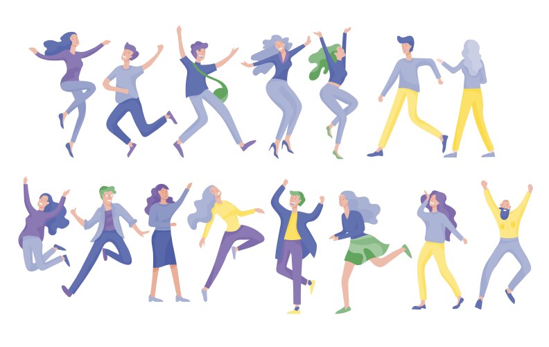 Young people jump jumping teenagers group happy Vector Image