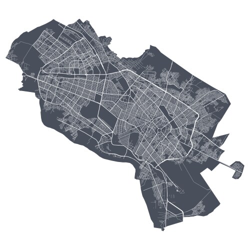 Detailed map mashhad city linear print Royalty Free Vector