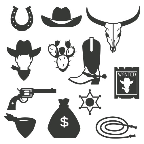 Cowboy elements set Royalty Free Vector Image - VectorStock