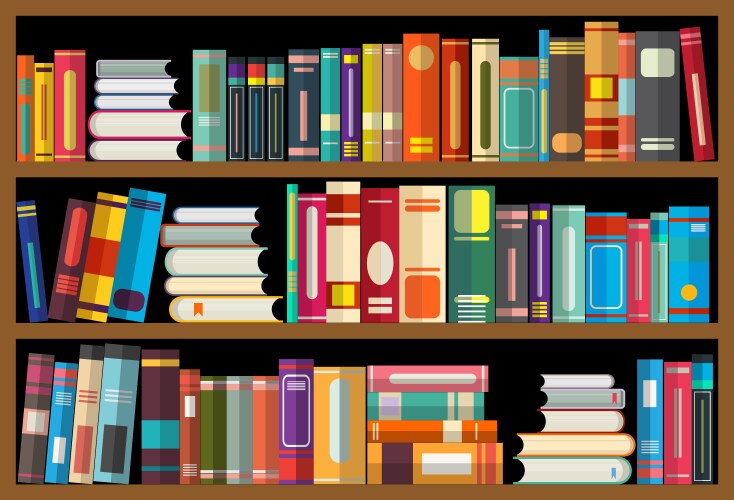 Books on bookshelves in flat design style Vector Image